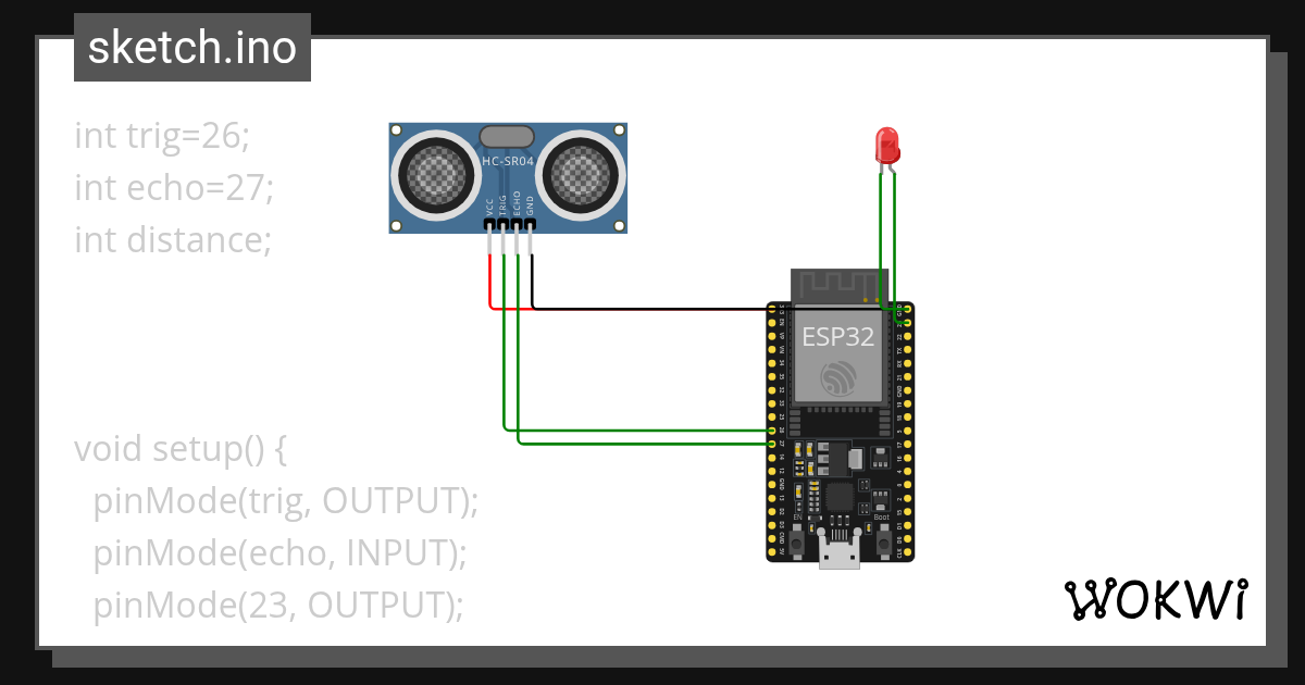 ultrasonic with led - Wokwi ESP32, STM32, Arduino Simulator