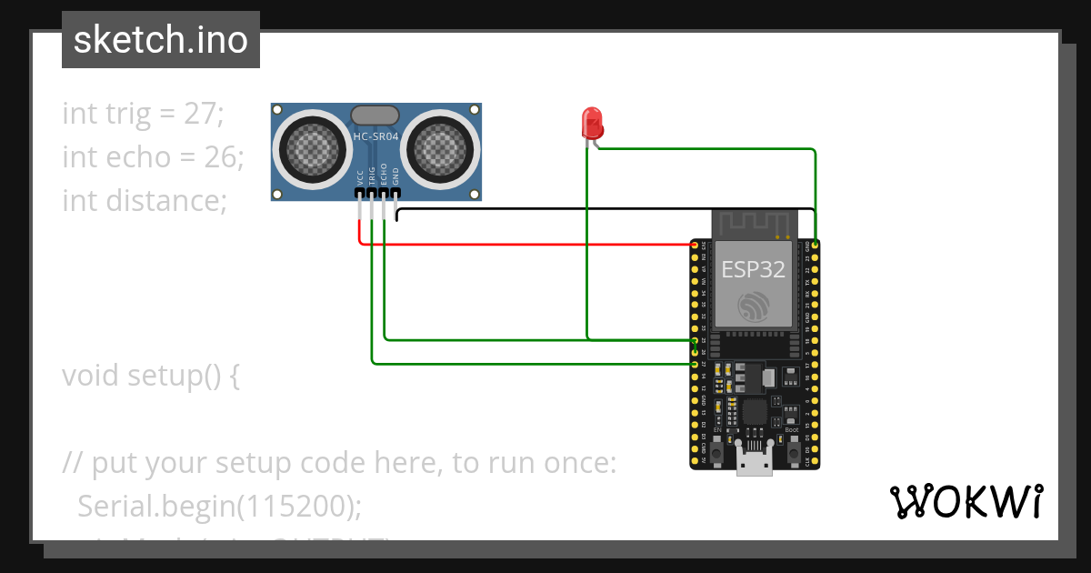 ultrasonic sensor project 2 - Wokwi ESP32, STM32, Arduino Simulator