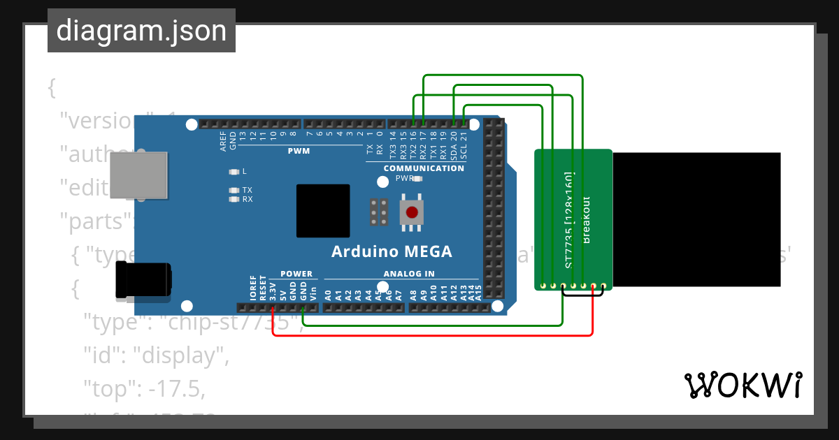 ST7735s tft 128x80x16 Esquina Mega - Wokwi ESP32, STM32, Arduino Simulator