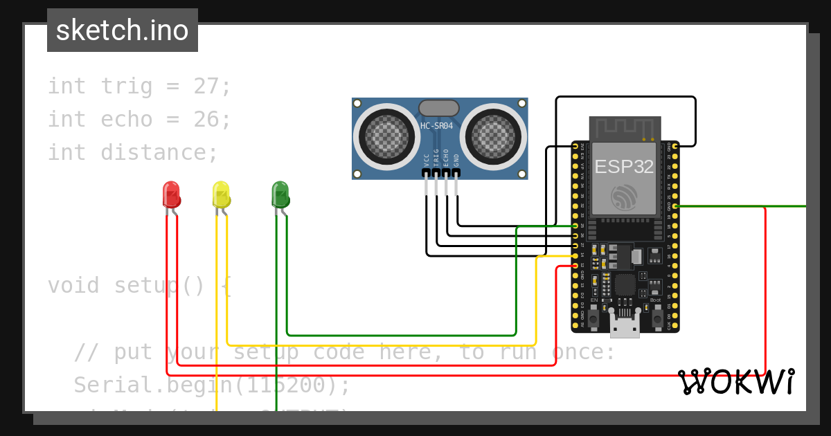 Cyclone Disaster Using Ultrasonic Sensor Wokwi Esp32 Stm32 Arduino Simulator