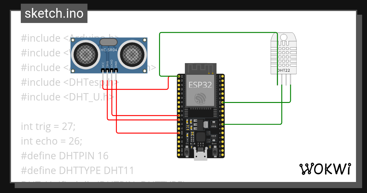 DHT AND ULTRASONIC - Wokwi ESP32, STM32, Arduino Simulator