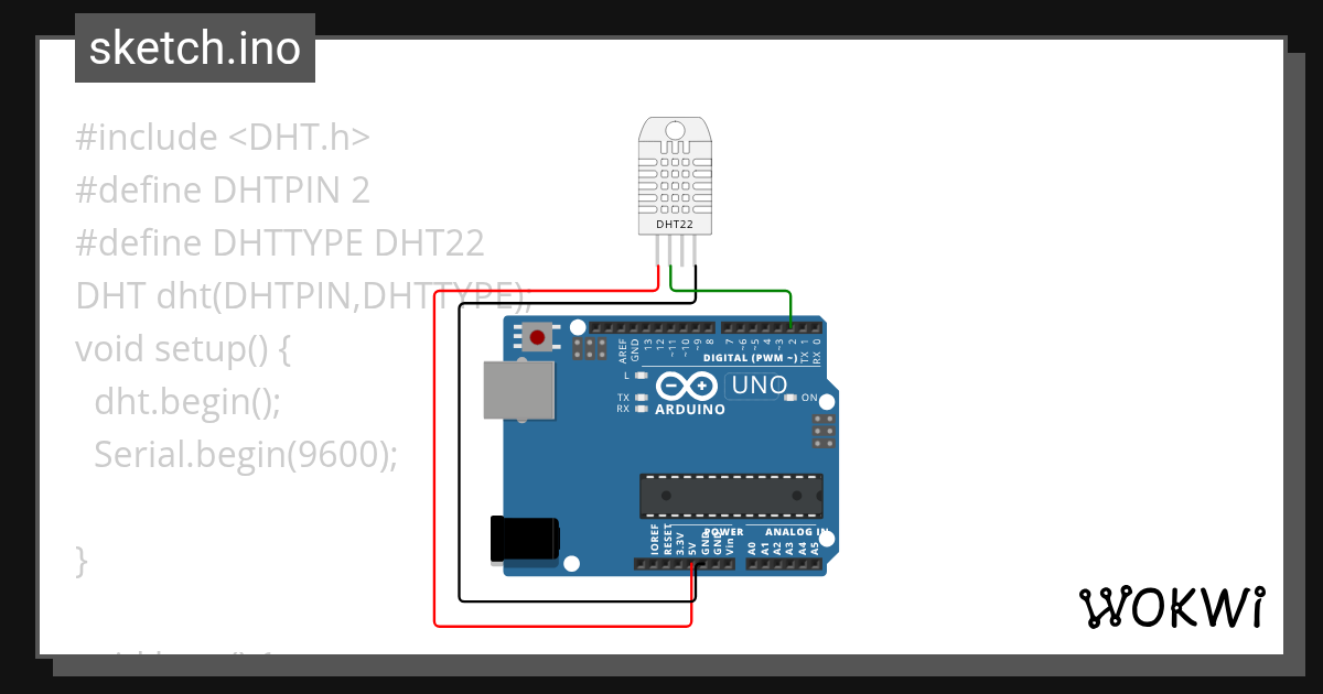 sensor suhu DHT - Wokwi ESP32, STM32, Arduino Simulator