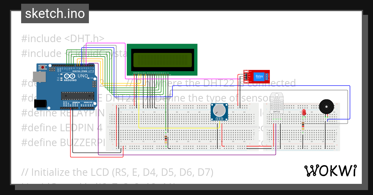 Humidity-based watering system using DHT22 - Wokwi ESP32, STM32, Arduino Simulator