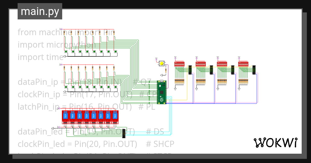 74HC165 DIP SWITCH PICO - Wokwi ESP32, STM32, Arduino Simulator