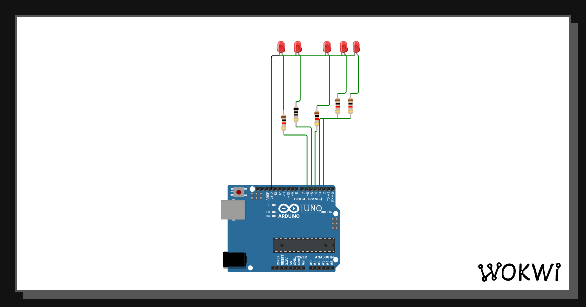 arduino 5 led(AI) - Wokwi ESP32, STM32, Arduino Simulator