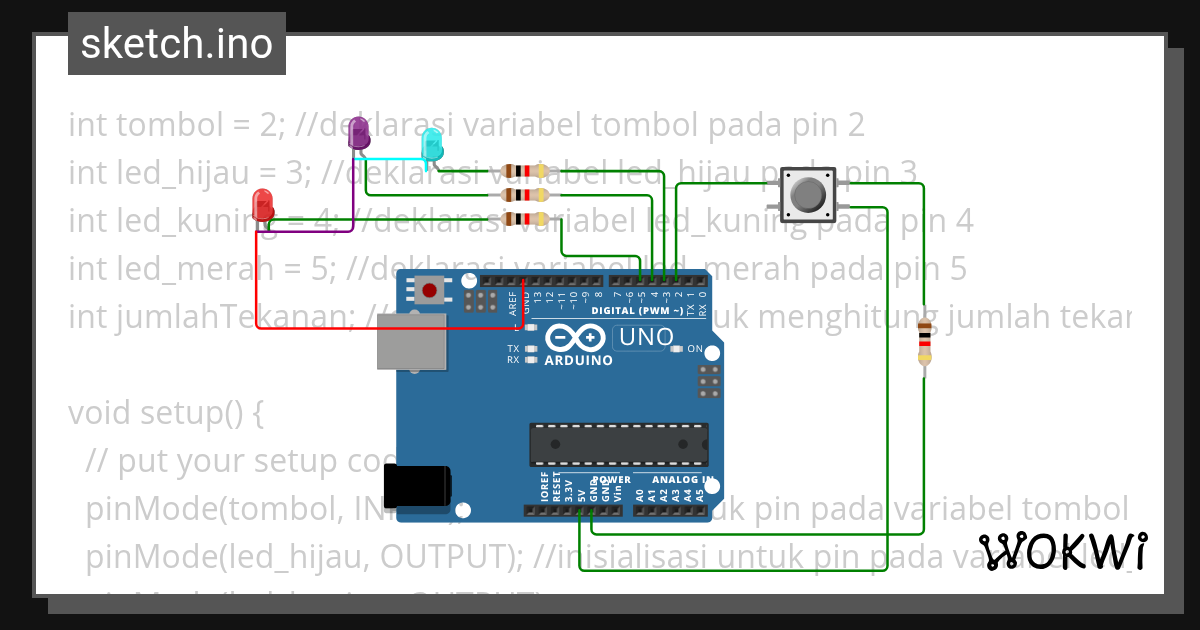 BUTTON UNTUK MENYALAKAN LED-zahro - Wokwi ESP32, STM32, Arduino Simulator
