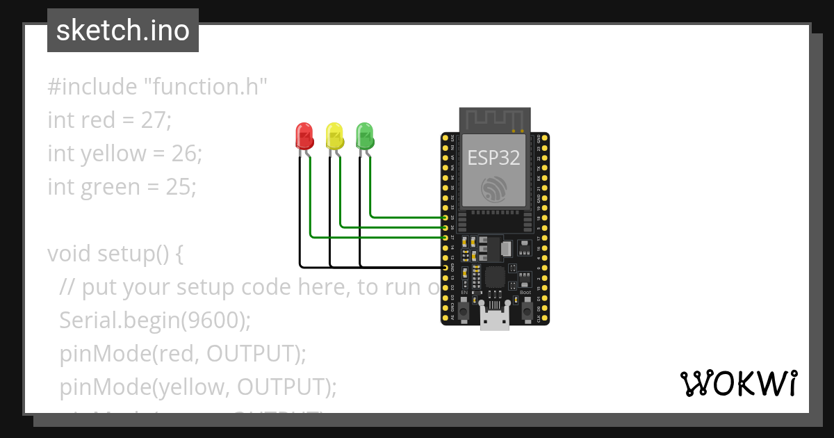 Trafic Light Wokwi Esp32 Stm32 Arduino Simulator 4307