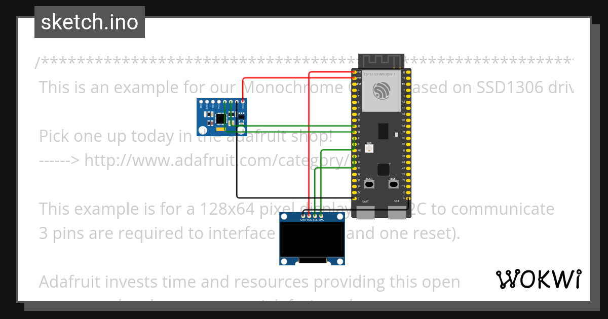 Esp32-s3 i2c adafruit ssd1306 example Copy - Wokwi ESP32, STM32, Arduino Simulator