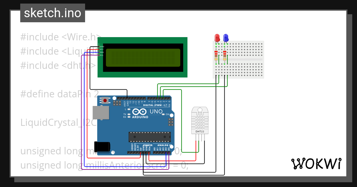 DHT22 + LCD I2C LEDs - Wokwi ESP32, STM32, Arduino Simulator