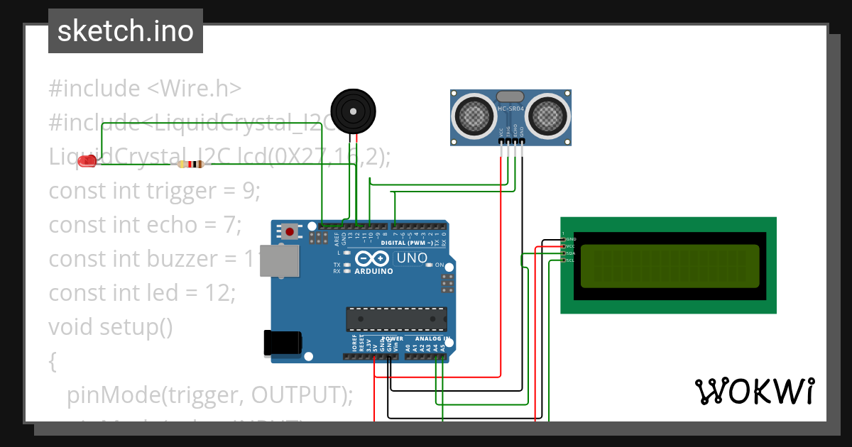 Program For Ultrasonic Sensor With Lcd Display Copy Wokwi Esp32 Stm32 Arduino Simulator