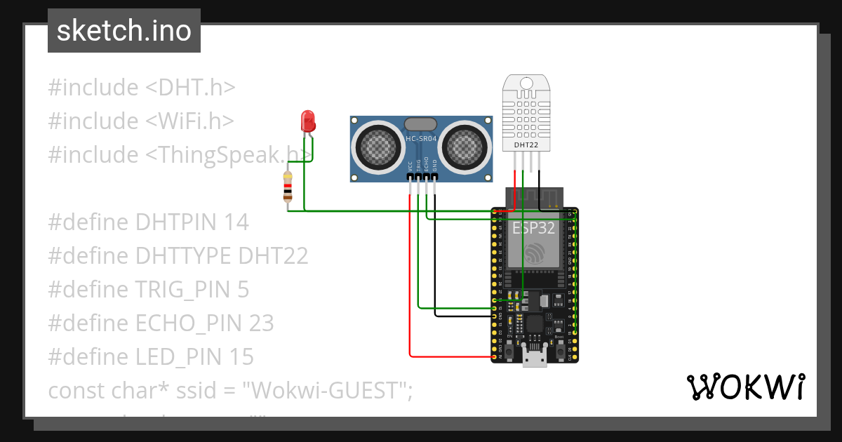 Ultrasonic&WiFi with thingspeak - Wokwi ESP32, STM32, Arduino Simulator