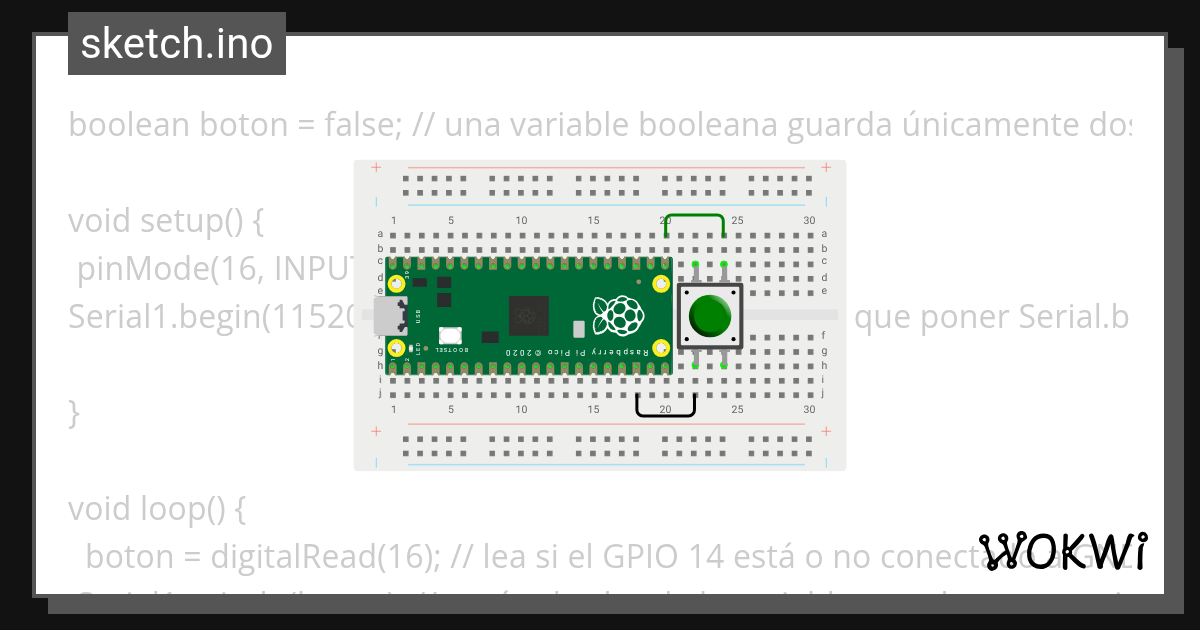 Leer pulsador con LED MicroPython - Wokwi ESP32, STM32, Arduino Simulator