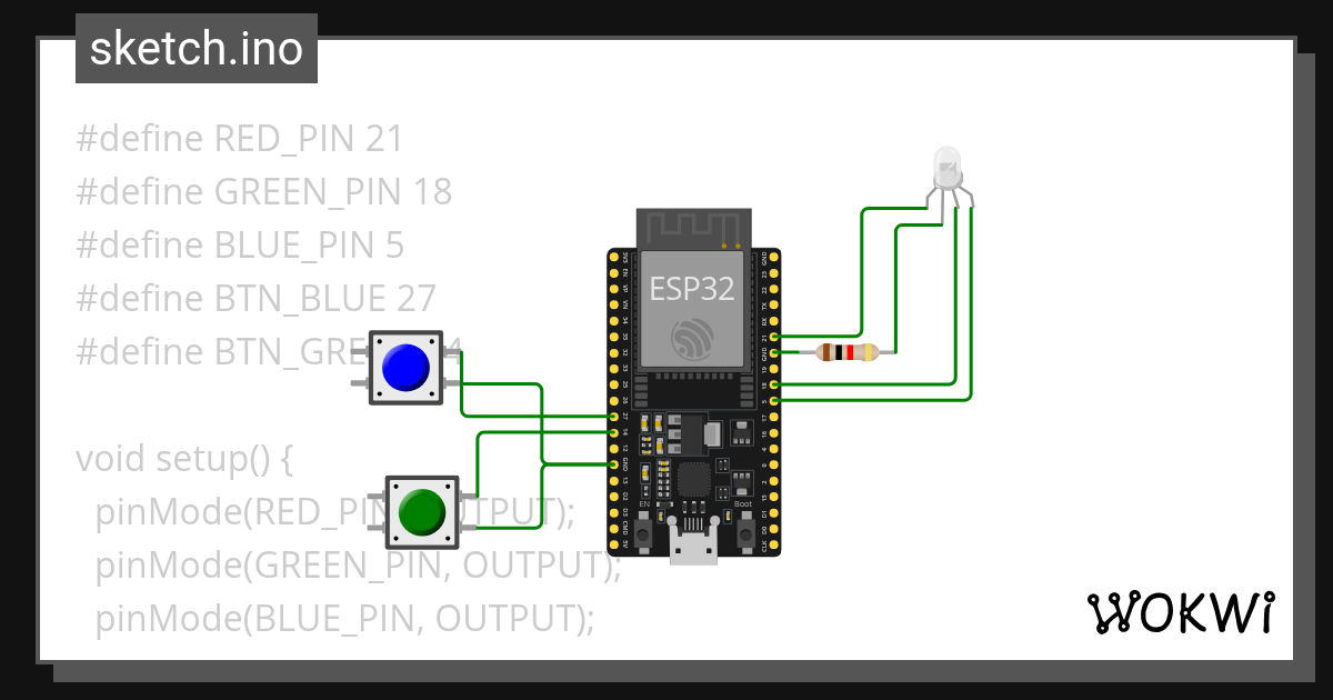 Led RGB aula 01 - Wokwi ESP32, STM32, Arduino Simulator