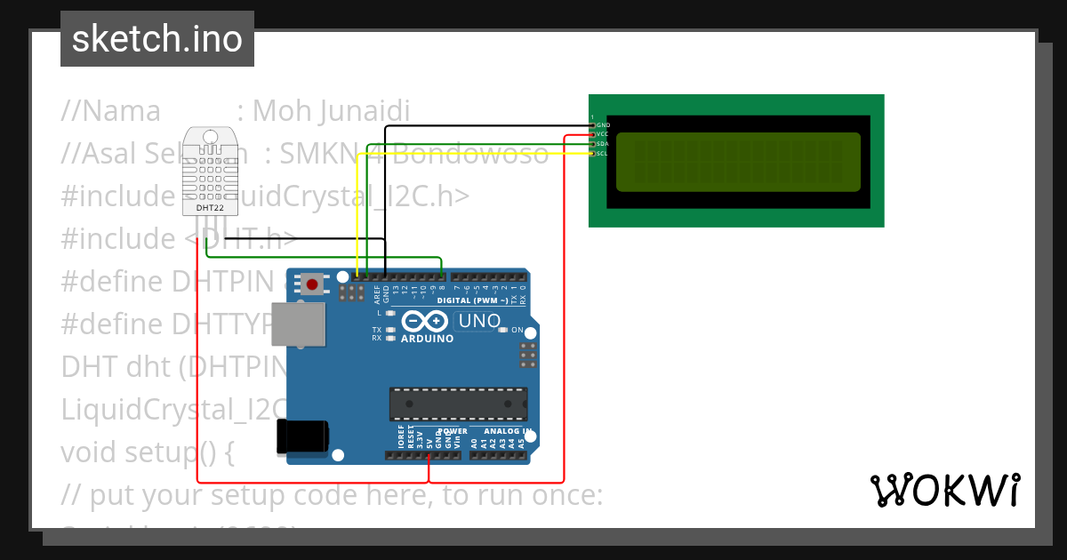 Praktek Sensor to LCD - Wokwi ESP32, STM32, Arduino Simulator
