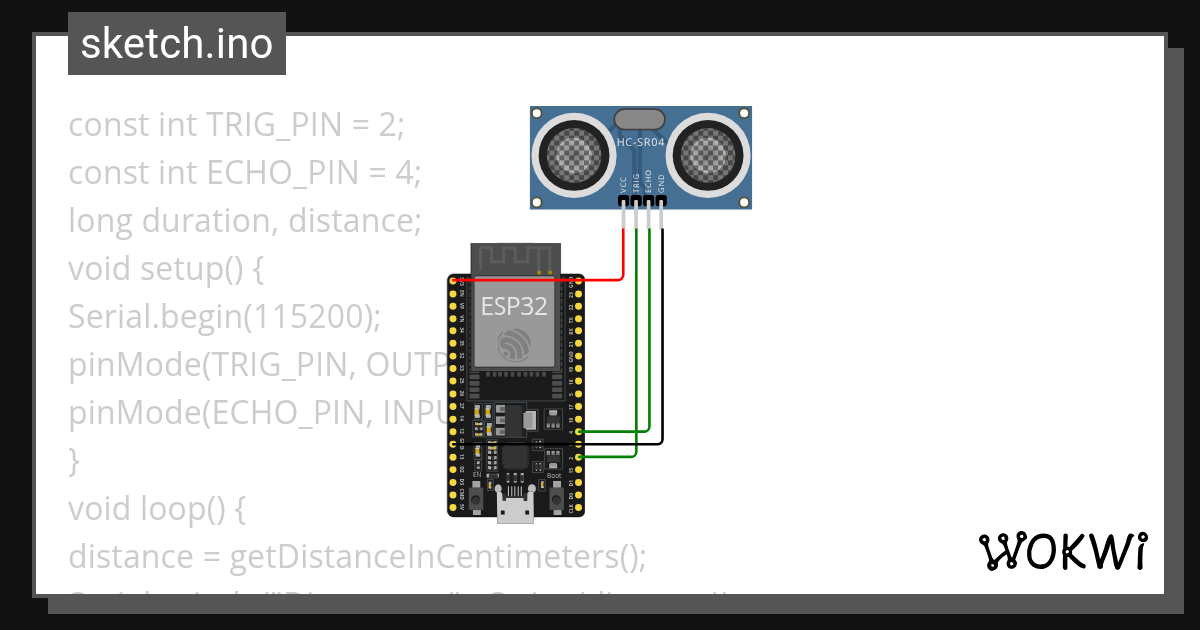 Ultrasonic sensor - Wokwi ESP32, STM32, Arduino Simulator