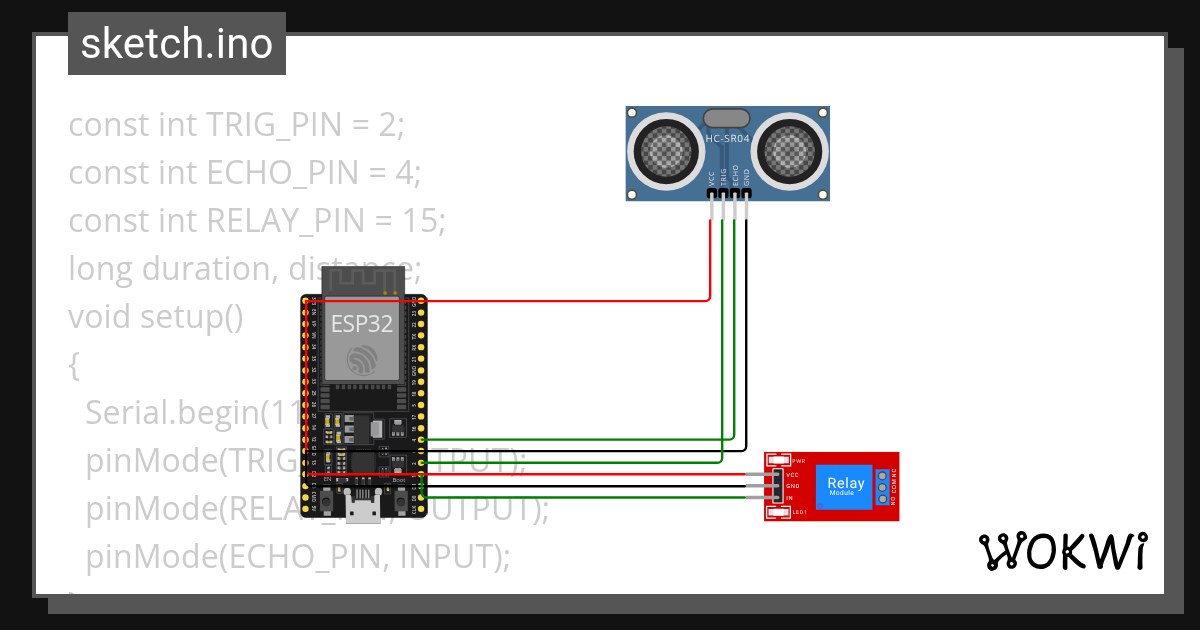 Ultrasonic With Relay Module Project 5 Wokwi Esp32 Stm32 Arduino Simulator