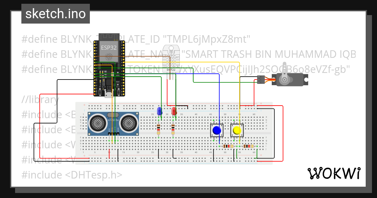 SMART TRASH BIN MUHAMMAD IQBAL MAULANA FIRDAUS - Wokwi ESP32, STM32, Arduino Simulator