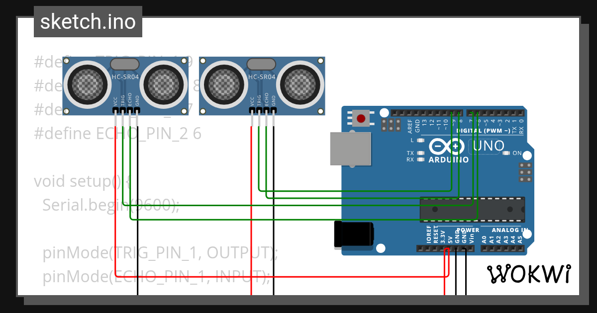 two ultrasonic sensor together - Wokwi ESP32, STM32, Arduino Simulator