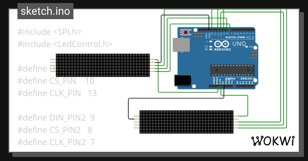Two Matrices speed - Wokwi ESP32, STM32, Arduino Simulator