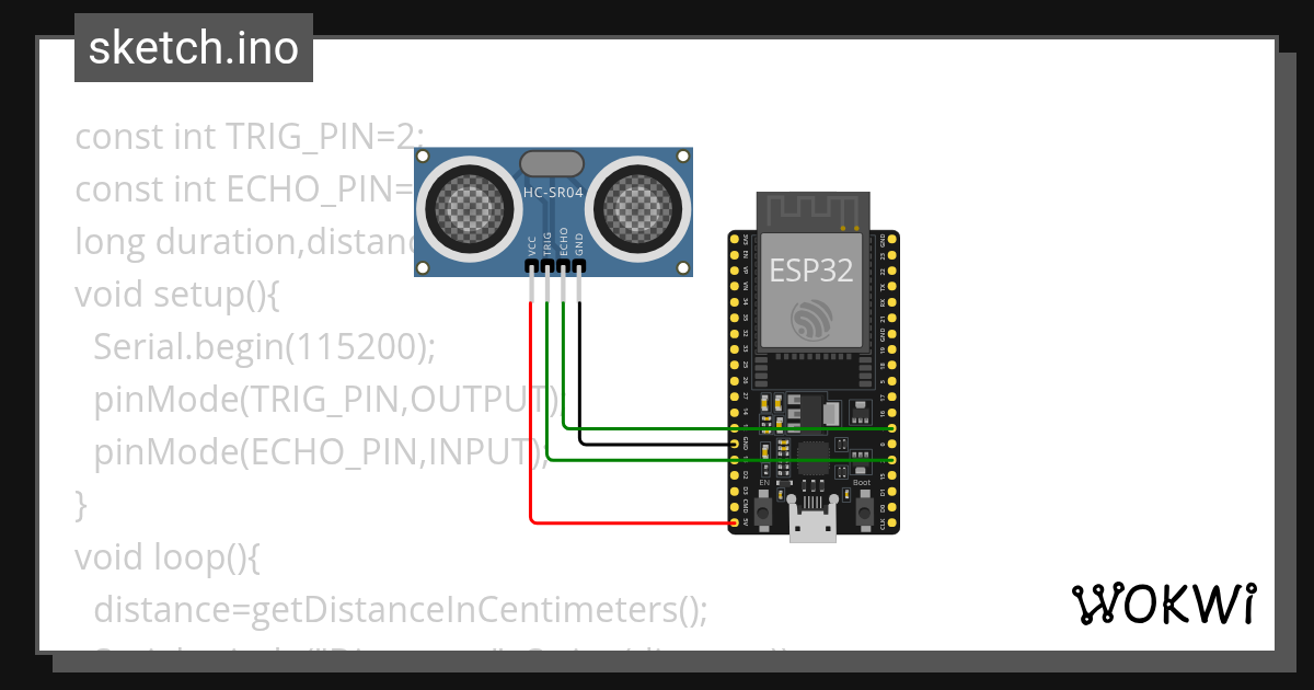 Ultrasonic Sensor Wokwi Esp32 Stm32 Arduino Simulator 