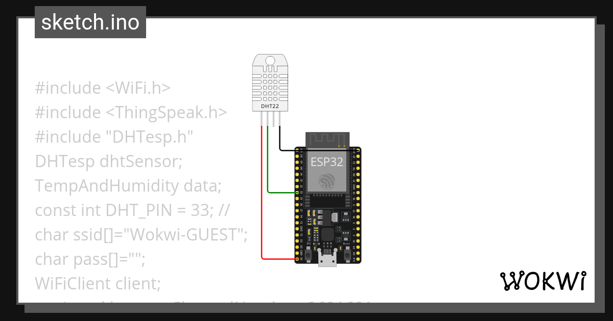 Using DHT with ESP32 - Wokwi ESP32, STM32, Arduino Simulator