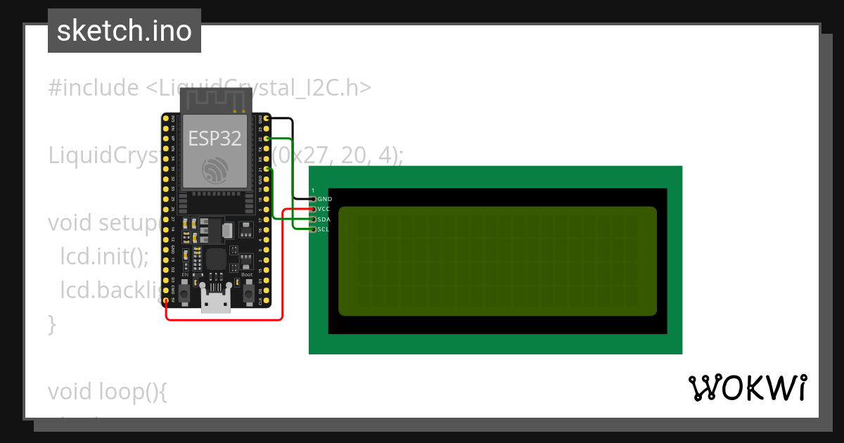Running LCD - Wokwi ESP32, STM32, Arduino Simulator