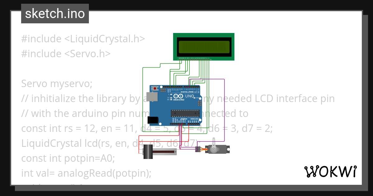 LCD,SERVO - Wokwi ESP32, STM32, Arduino Simulator