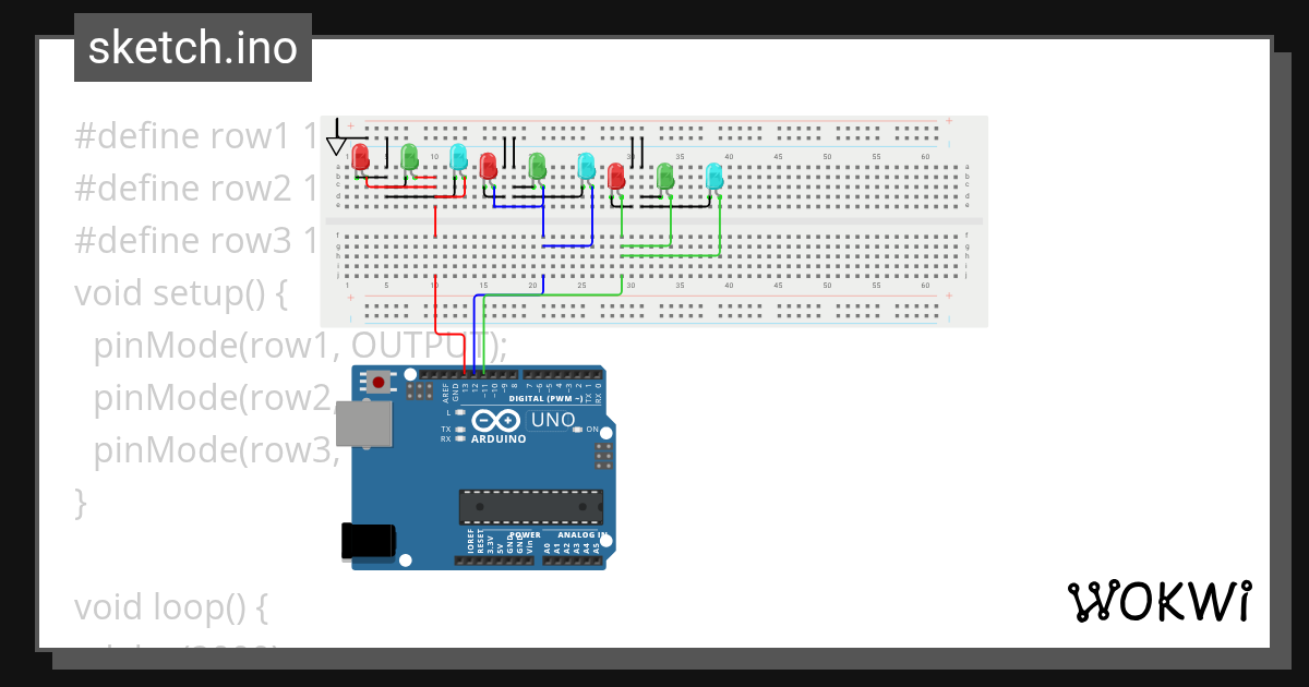Row Ligths Blinking Using For Loop Wokwi Esp32 Stm32 Arduino Simulator 3416