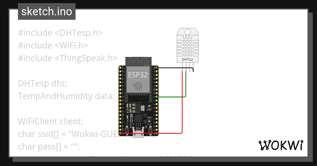 DHT PROJECT WITH THINGSPEAK - Wokwi ESP32, STM32, Arduino Simulator