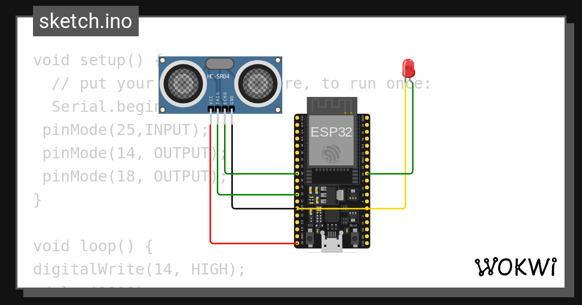 Ultrasonic With Led Wokwi Esp32 Stm32 Arduino Simulator 4725