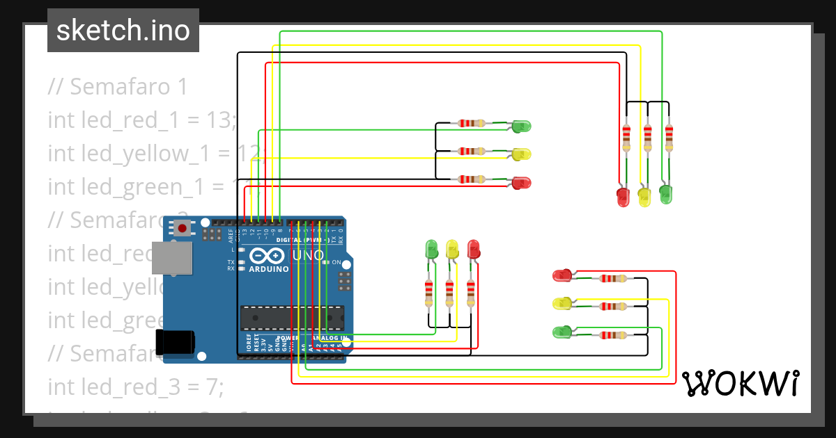 4 Semafaros - Wokwi ESP32, STM32, Arduino Simulator