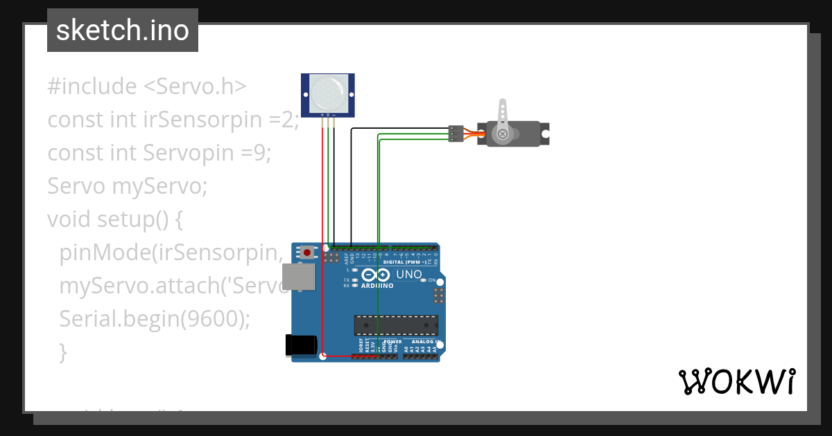 Motion sensor interface with servo motor - Wokwi ESP32, STM32, Arduino Simulator