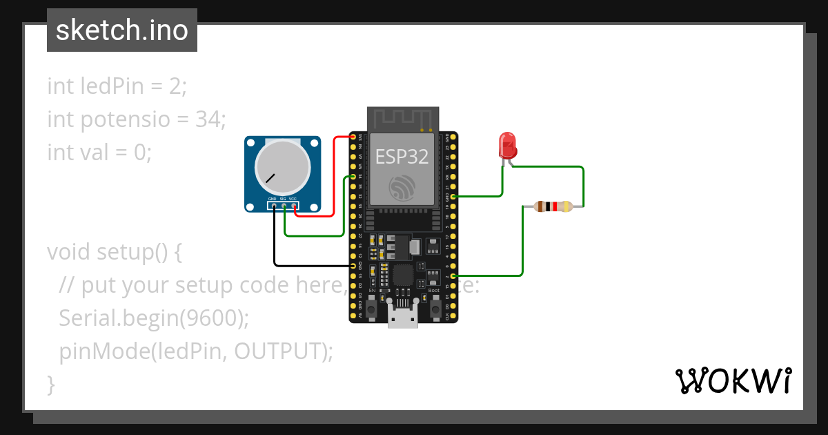 LED dengan PWM - Wokwi ESP32, STM32, Arduino Simulator