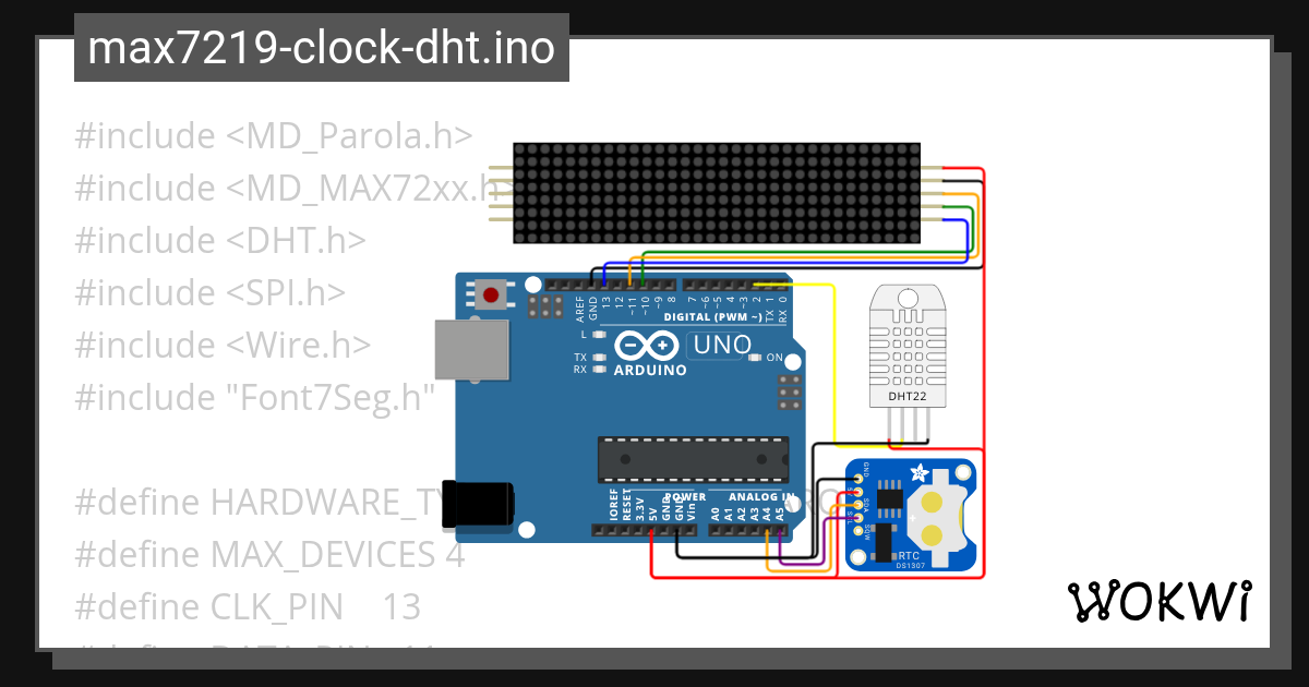 controlador de hora y reloj en display matricial - Wokwi ESP32, STM32, Arduino Simulator
