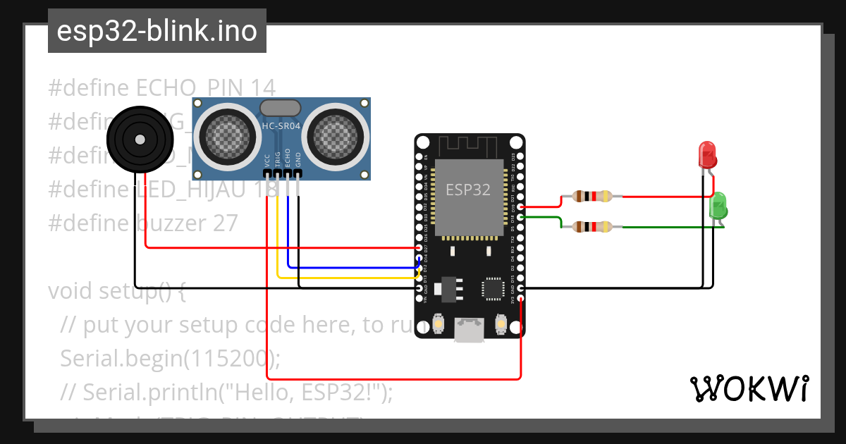 Lampu LED sensor jarak - Wokwi ESP32, STM32, Arduino Simulator