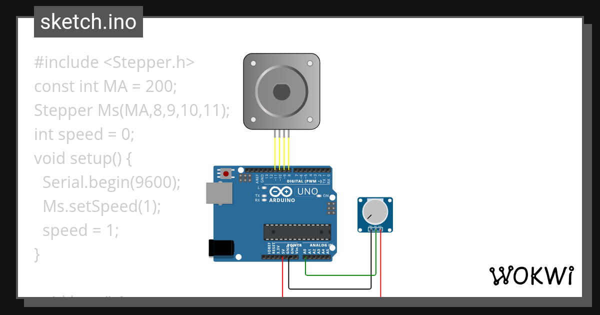3: ควบคุมความเร็วด้วย Potentiometer - Wokwi ESP32, STM32, Arduino Simulator
