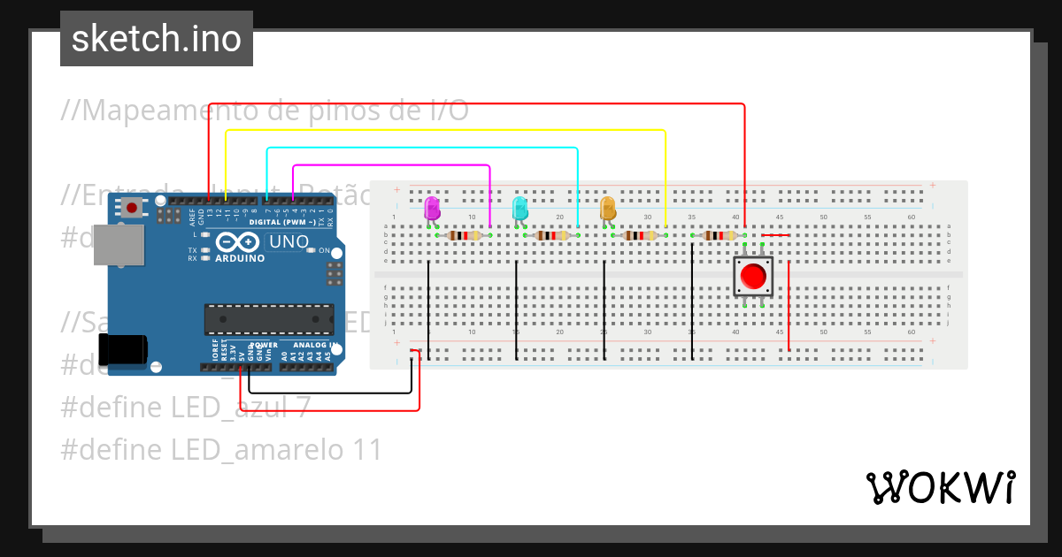 Projetinho semafóro LED ;) - Wokwi ESP32, STM32, Arduino Simulator
