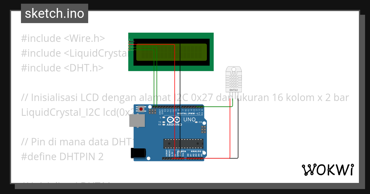 Tugas DHT 16×2 - Wokwi ESP32, STM32, Arduino Simulator