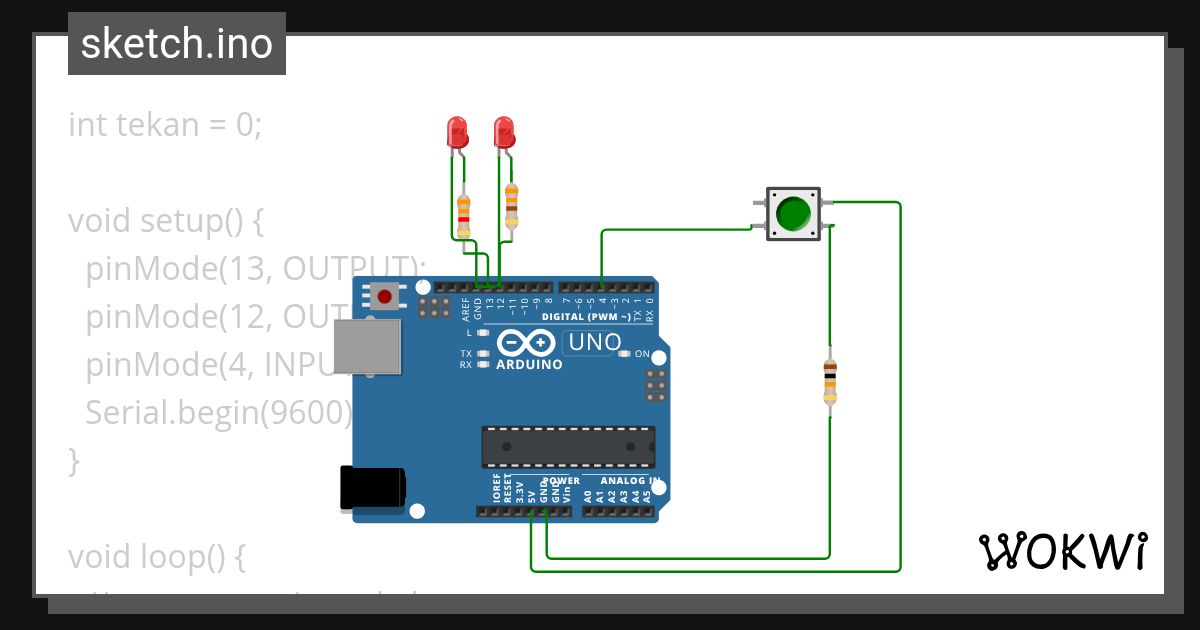 Lampu 2 LED ON OFF - Wokwi ESP32, STM32, Arduino Simulator