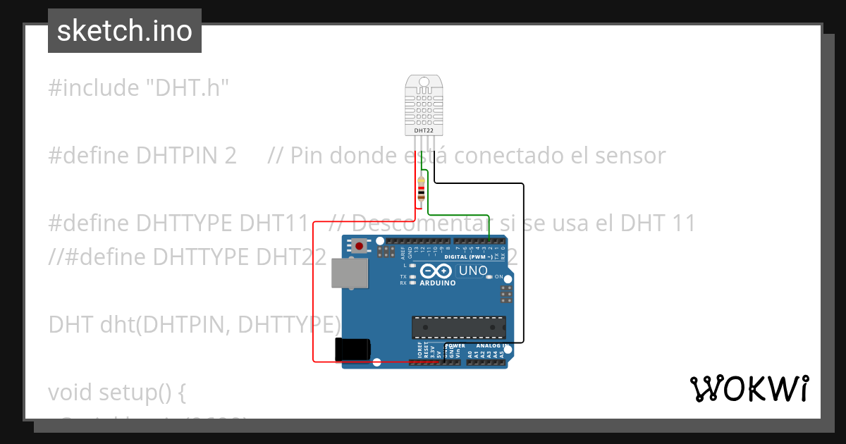 Prueba de snesor DHT22/DHT11 - Wokwi ESP32, STM32, Arduino Simulator