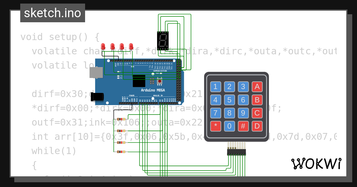 Rows And Colums Of Keypad 4x4 Using 7 Segment Display Wokwi Esp32 Stm32 Arduino Simulator