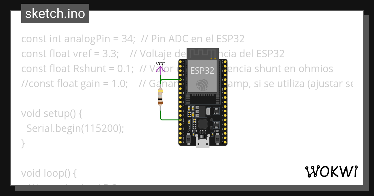 Multimetro - modulo de corriente - Wokwi ESP32, STM32, Arduino Simulator