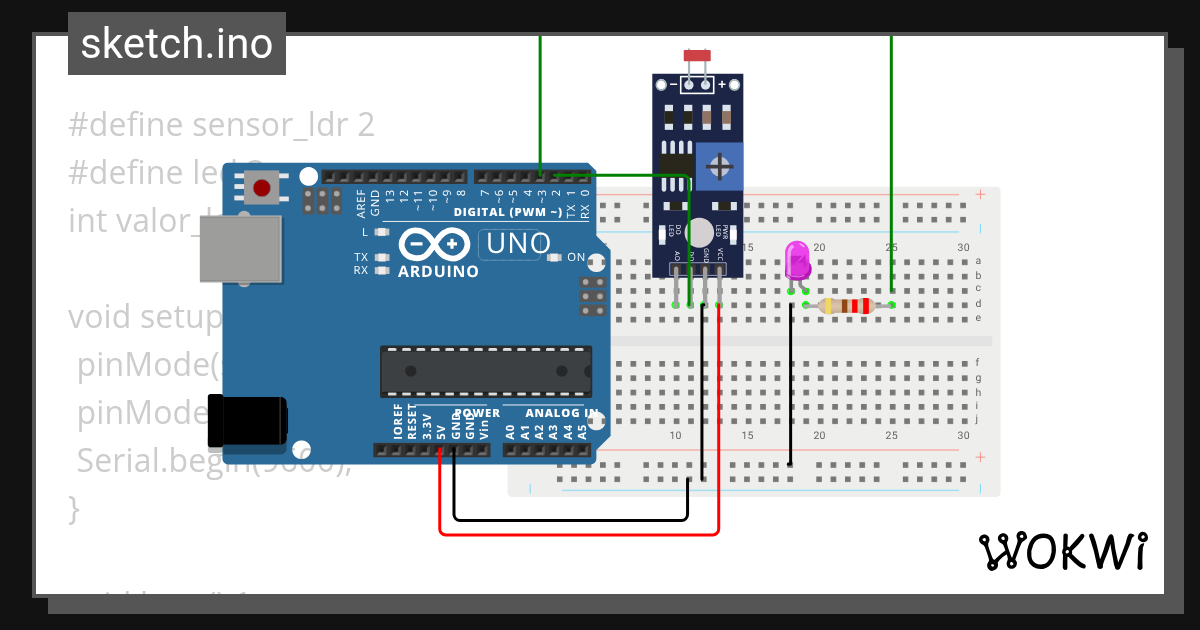 sensor ldr analogico - Wokwi ESP32, STM32, Arduino Simulator