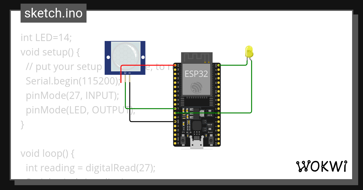 PIR SESON WITH LED - Wokwi ESP32, STM32, Arduino Simulator