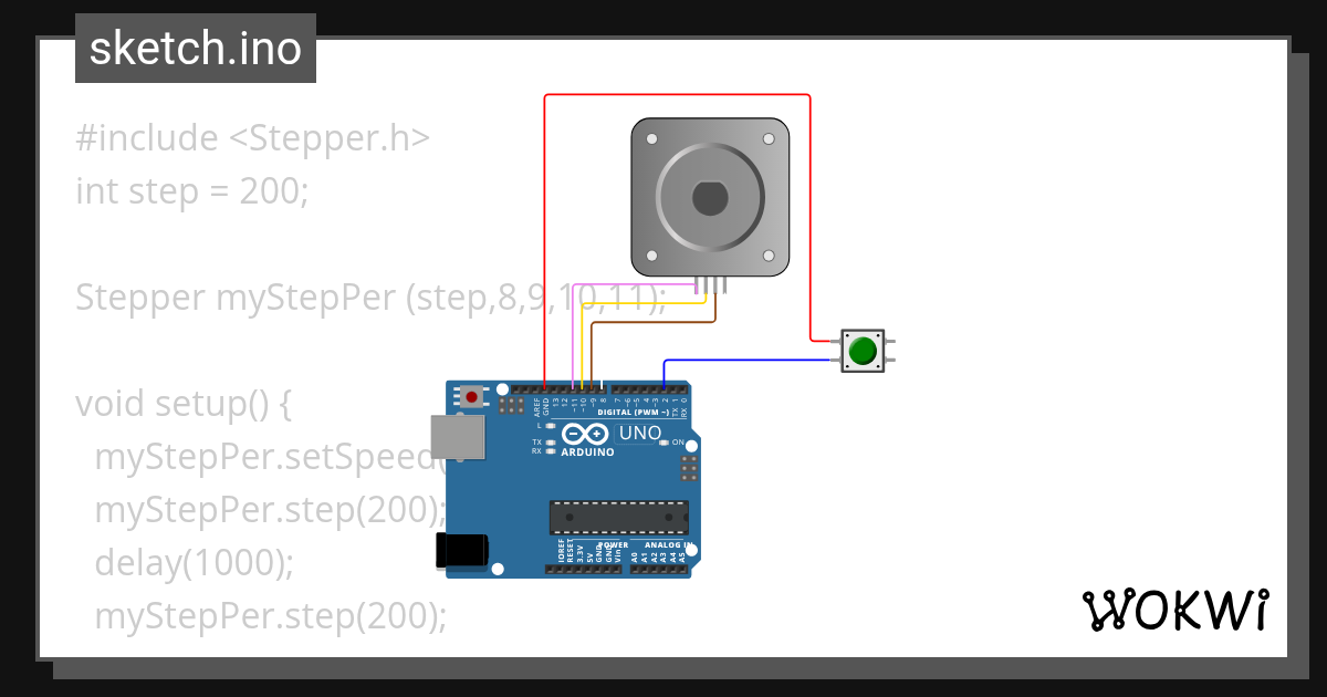 แบบฝึกหัดที่ 1 ควบคุมมอเตอร์สเต็ปเปอร์ด้วยปุ่มกด Wokwi Esp32 Stm32 Arduino Simulator 