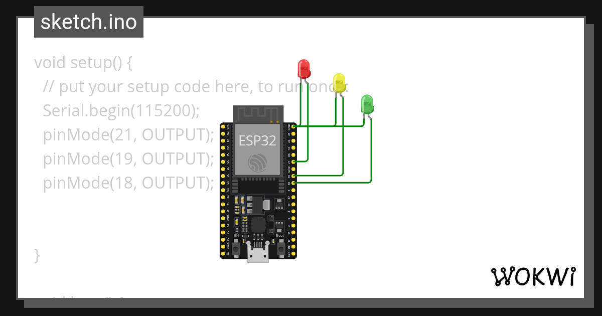 3 led without switch - Wokwi ESP32, STM32, Arduino Simulator