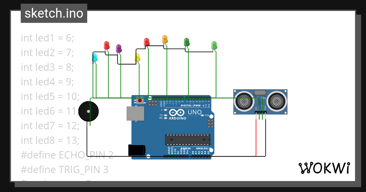 2. Ultrasonic sensor using arduinoUNO - Wokwi ESP32, STM32, Arduino Simulator