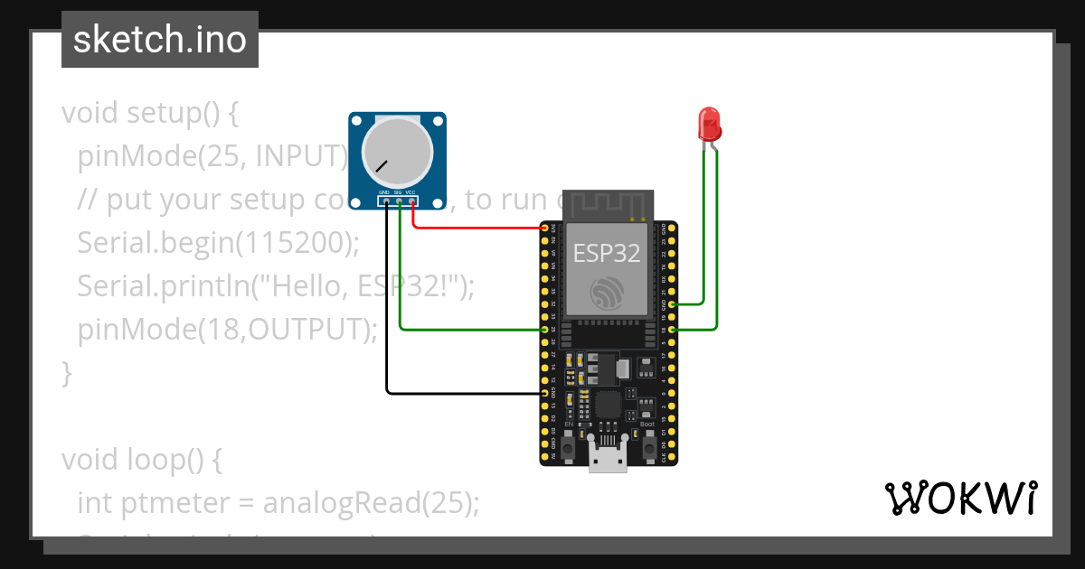 potentiometer with Led - Wokwi ESP32, STM32, Arduino Simulator