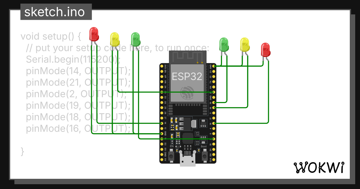 traffic light 6 led - Wokwi ESP32, STM32, Arduino Simulator