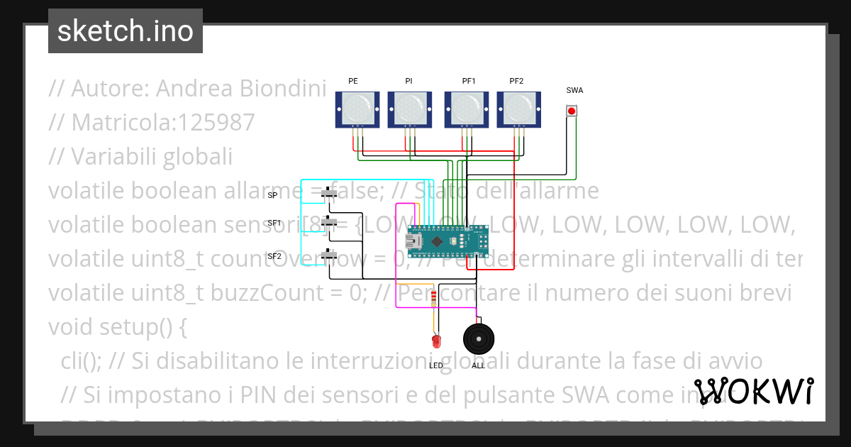 Sistema d'allarme Biondini Andrea - Wokwi ESP32, STM32, Arduino Simulator